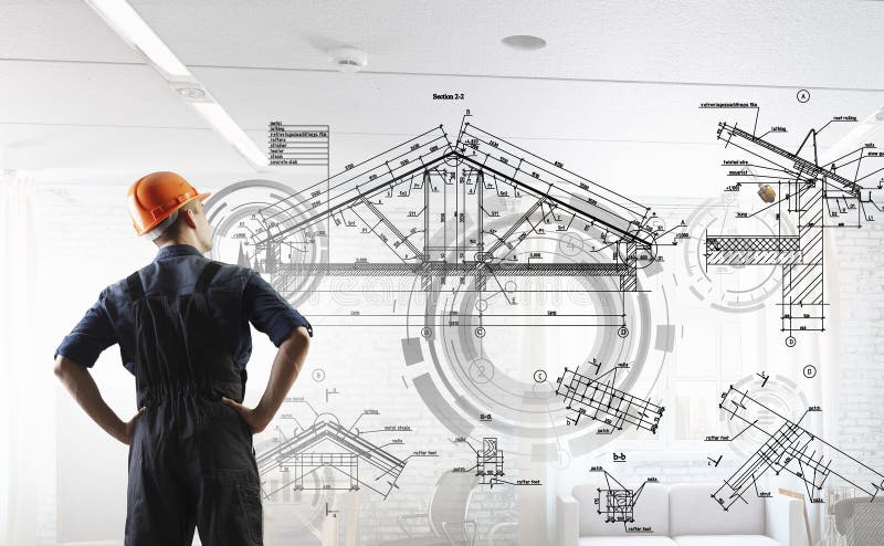 Builder Man Draw Project . Mixed Media Stock Photo - Image of caucasian ...