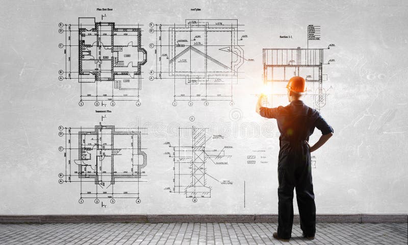 Builder Man Draw Project . Mixed Media Stock Image - Image of engineer ...