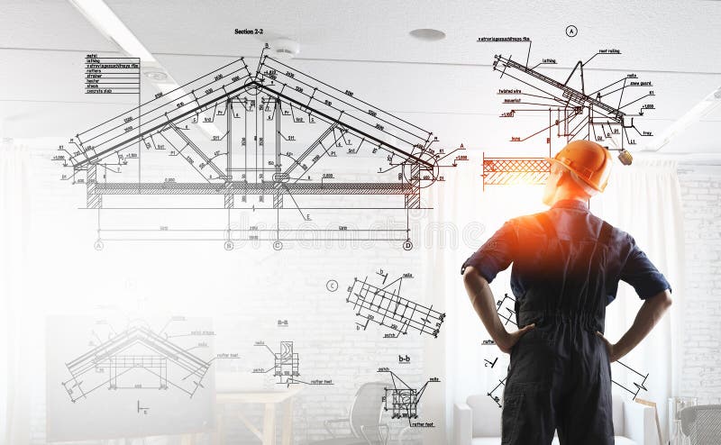 Builder Man Draw Project . Mixed Media . Mixed Media Stock Photo ...