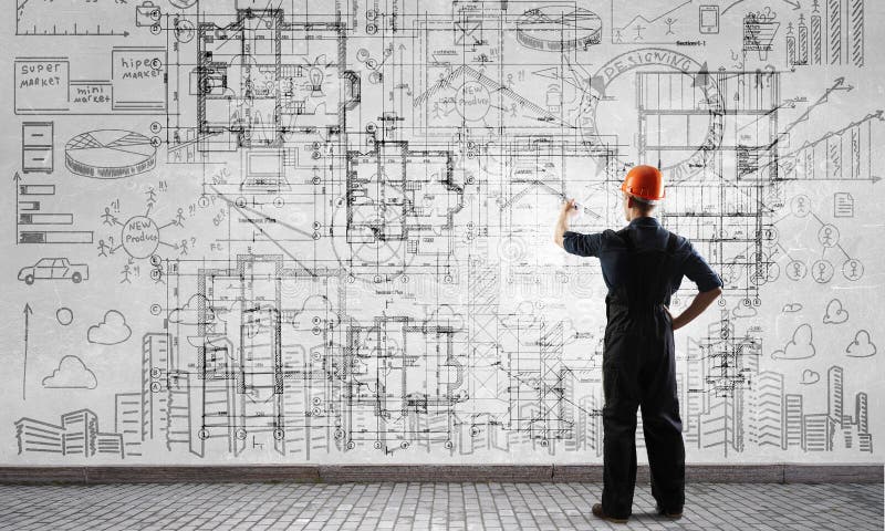 Builder Man Draw Project . Mixed Media . Mixed Media Stock Photo ...