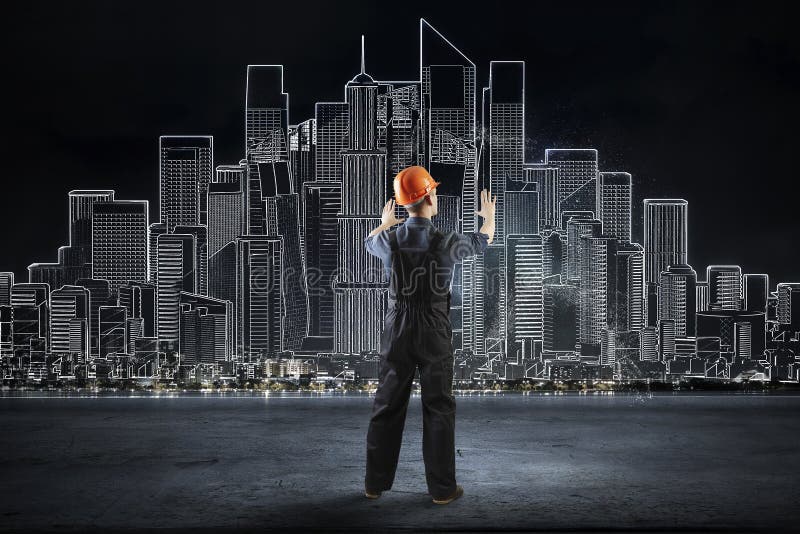 Builder Man Draw Project . Mixed Media . Mixed Media Stock Image ...