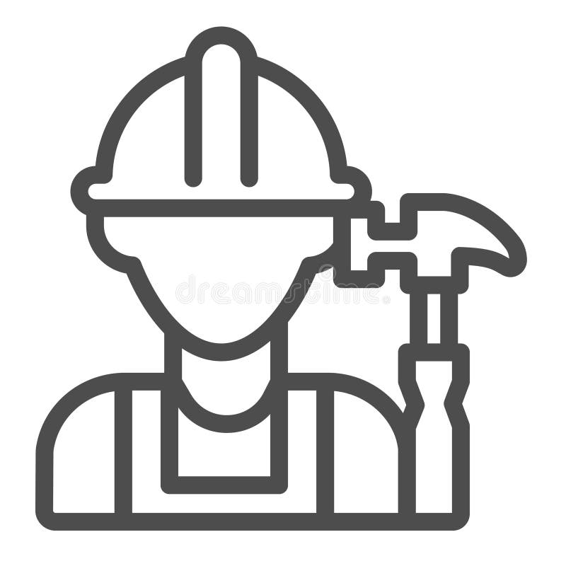 Builder Man and Hammer Line Icon, Construction Concept. Vector Graphics ...