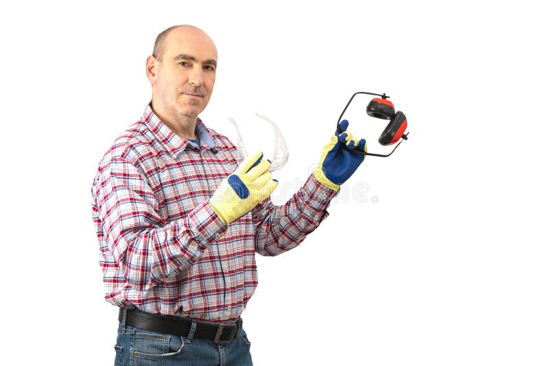 Builder Man with Objects and Tools Stock Image - Image of occupation ...