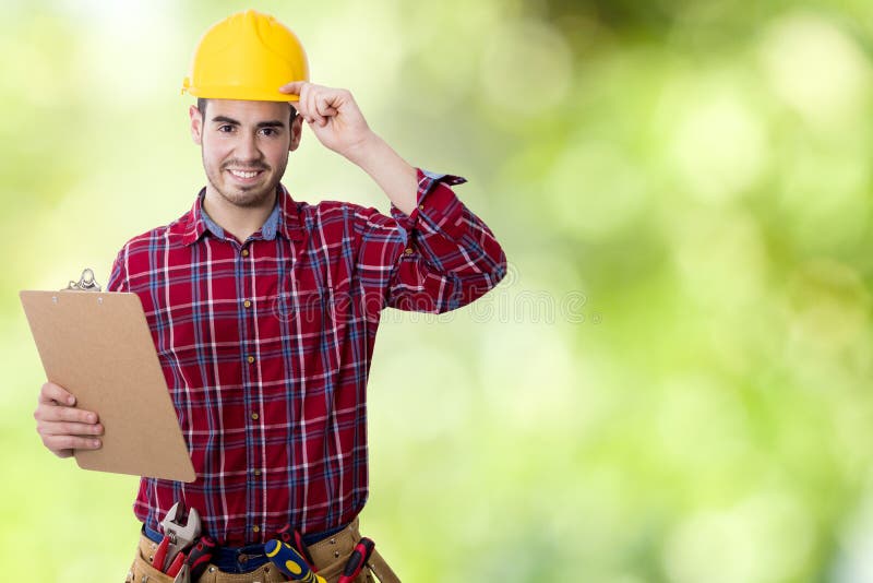 Builder Man Worker on Background Stock Image - Image of copy, muscle ...
