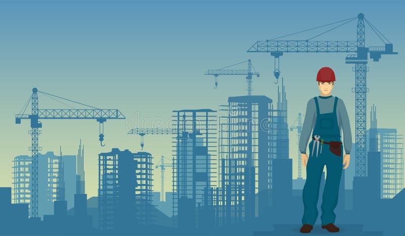 Builder Man Worker on the Under Construction Buildings Background Stock ...