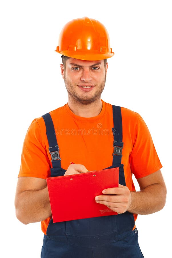 Builder with Blank Name Tag Stock Photo - Image of business, clothing ...