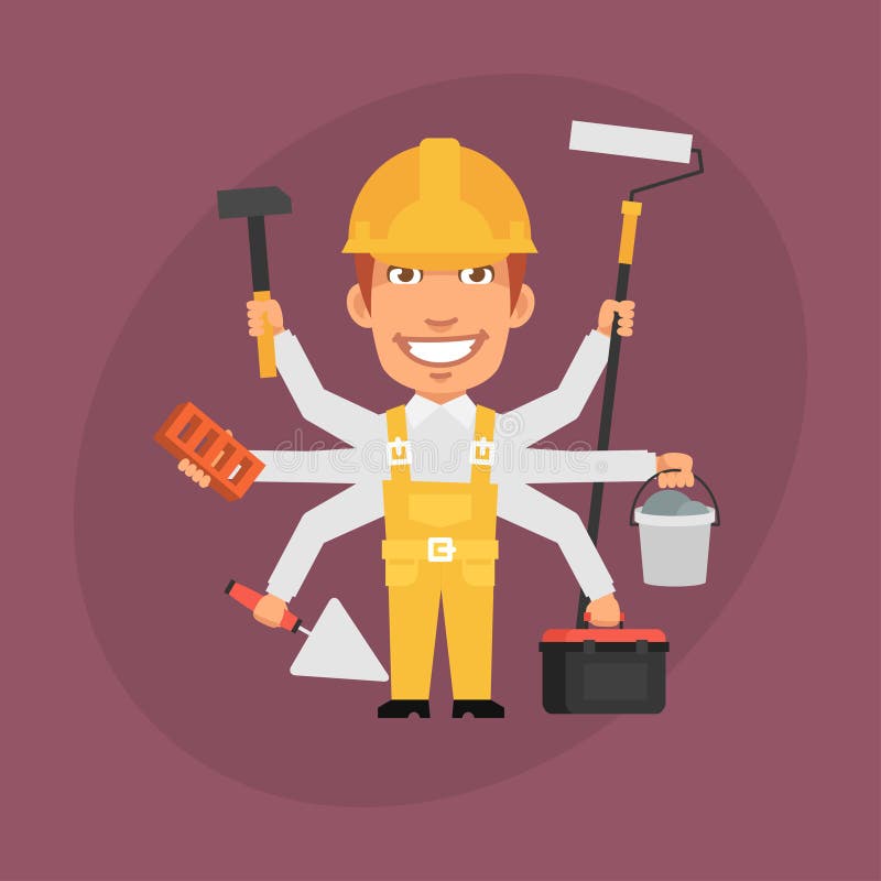 Builder with many arms stock vector. Illustration of concept - 55456744