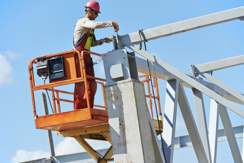Builder Millwright Worker at Construction Site Stock Photo - Image of ...