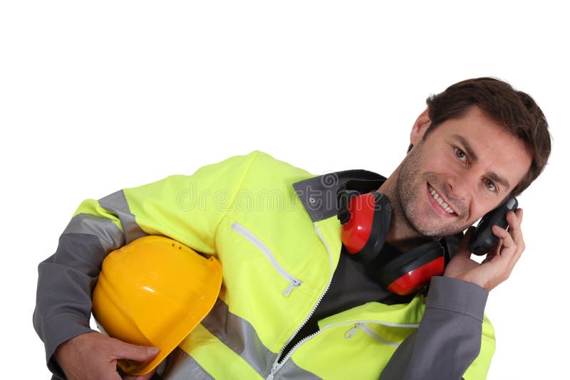 Builder on mobile phone stock image. Image of working - 21649259