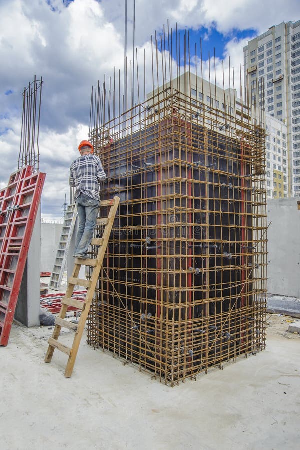 The Builder Mounts the Formwork Elevator Shaft Stock Photo - Image of ...
