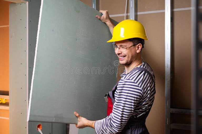 Builder in New Building Interior Stock Photo - Image of checking ...