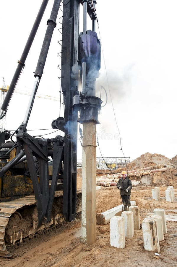 Builder Operating Impact Pile Machile Stock Photo - Image of ...