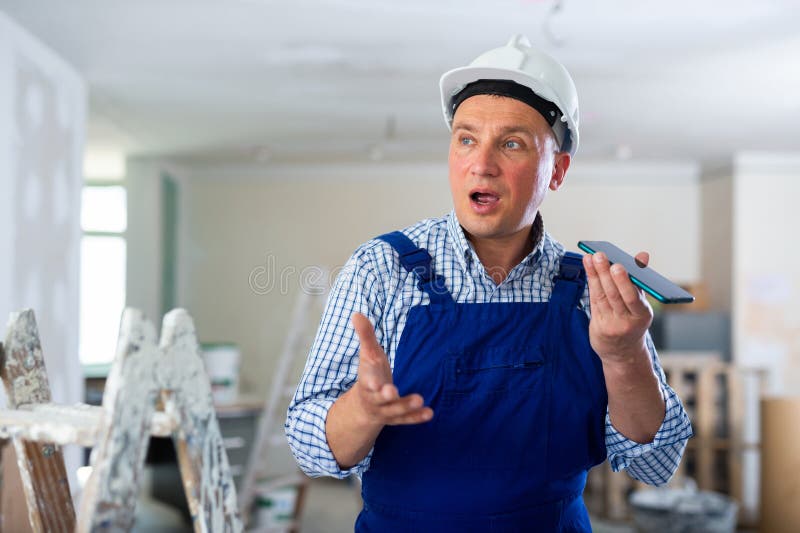 Foreman Using Smartphone, Recording Voice Message Stock Image - Image ...