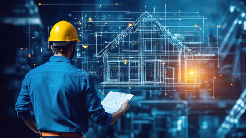 Builder Overseeing Architectural Progress and Design Stock Photo ...