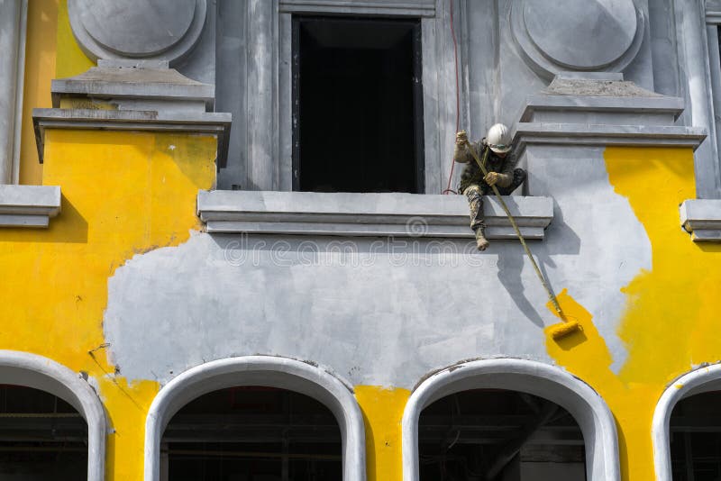 Builder Paint Walls of Under Construction Building Editorial Image ...