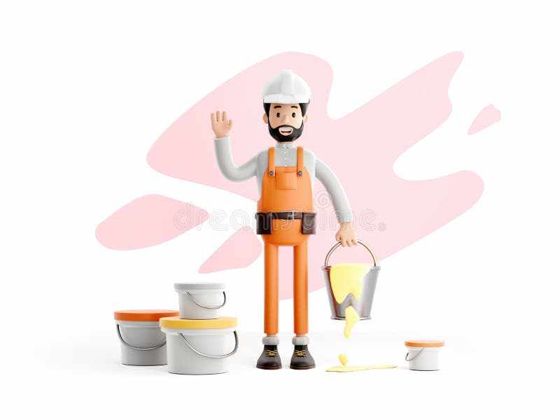 Builder Painter Plasterer Cartoon Character, Funny Worker or Engineer ...