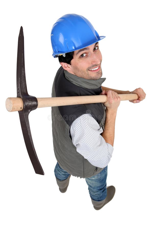 Man with a pickaxe stock image. Image of helmet, mattock - 35913111