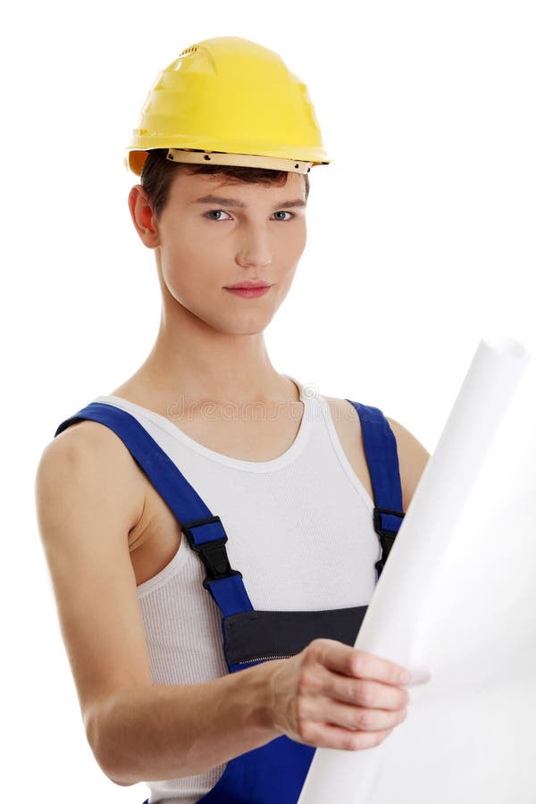 Builder with plans stock photo. Image of adult, helmet - 22382066