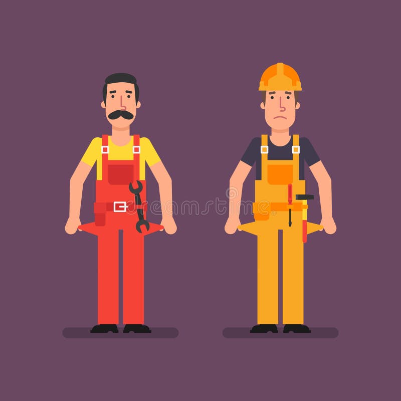 Builder and Plumber Bankrupts Show Empty Pockets Stock Vector ...