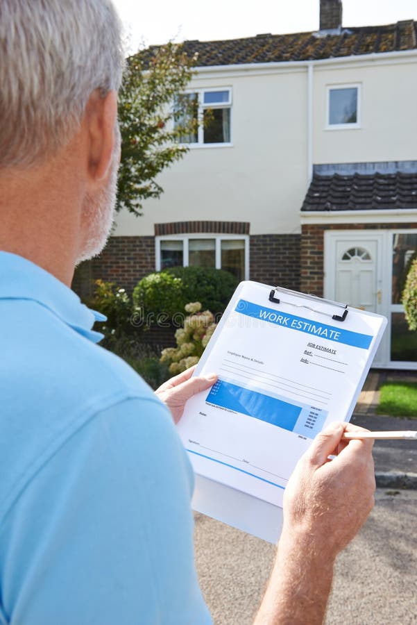Builder Preparing Estimate for Exterior Home Improvement Stock Image ...