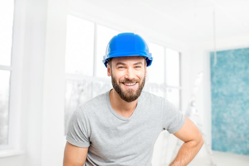 Builder or Repairman Indoor Portrait Stock Photo - Image of tshirt ...