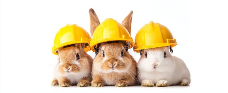 Rabbit in a Helmet of a Worker at a Construction Site Stock Photo ...