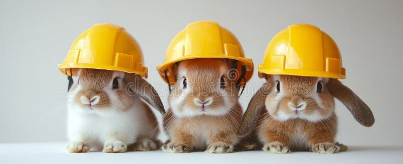 Rabbit in a Helmet of a Worker at a Construction Site Stock Photo ...
