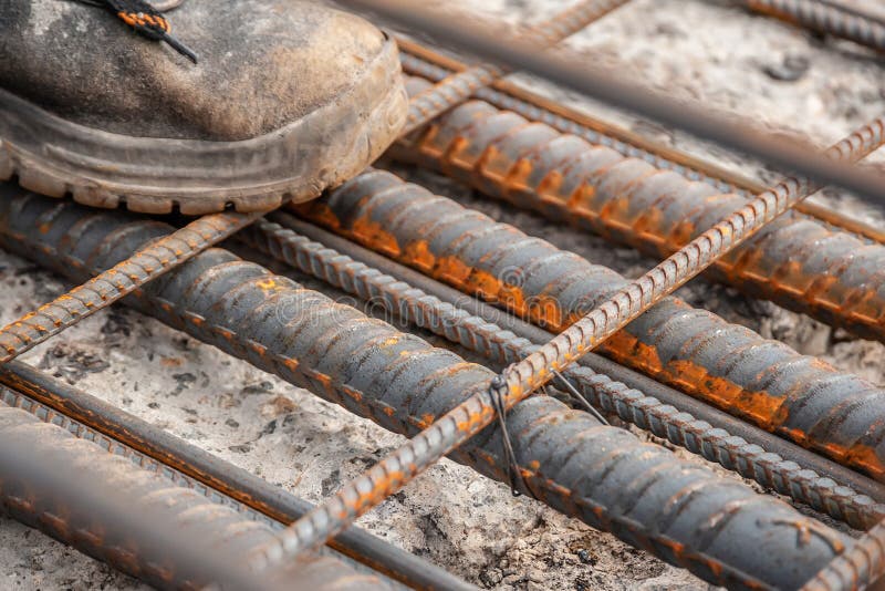 Builder S Shoe on a Reinforcing Stock Photo - Image of reinforcing ...