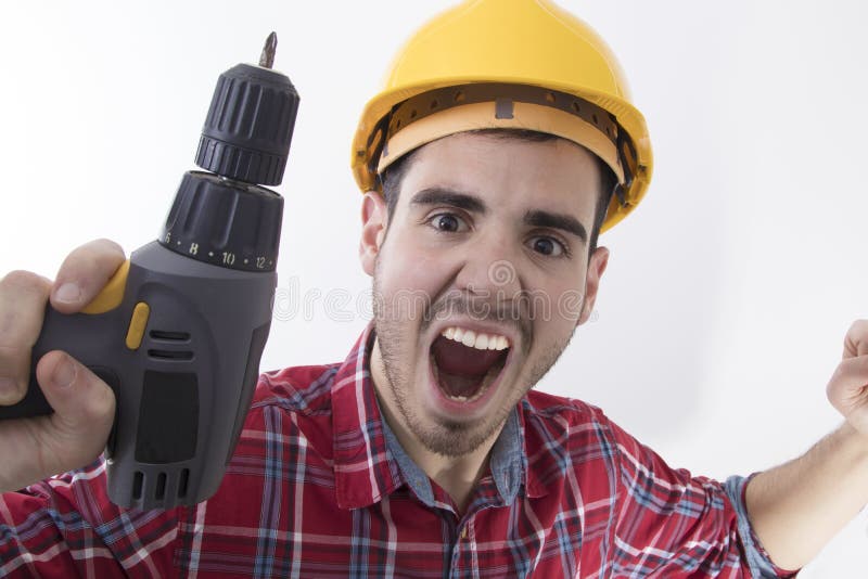 Builder shouting euphoric stock image. Image of crying - 94699435