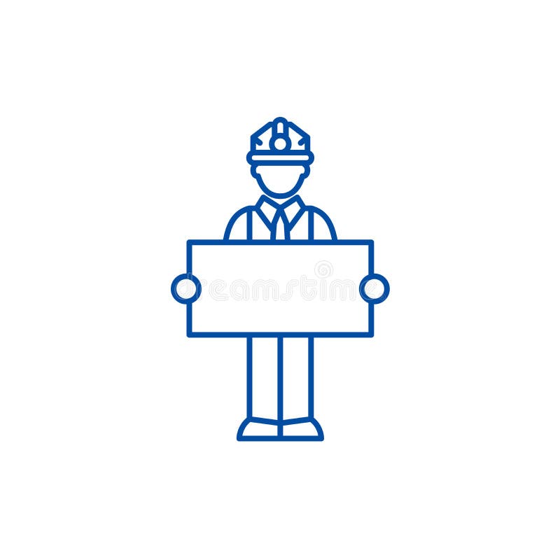 Builder with a Sign Vector Line Icon, Linear Concept, Outline Sign ... Builder with a Sign Vector Line Icon, Linear Concept, Outline Sign ...
