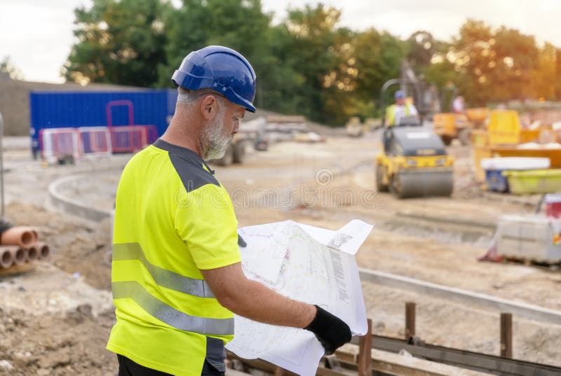 Builder Site Engineer Surveyor Working with Theodolite Total Station ...