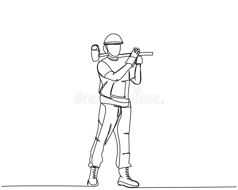 Builder with a Sledgehammer in Work Uniform, Protective Overalls, Hard ...