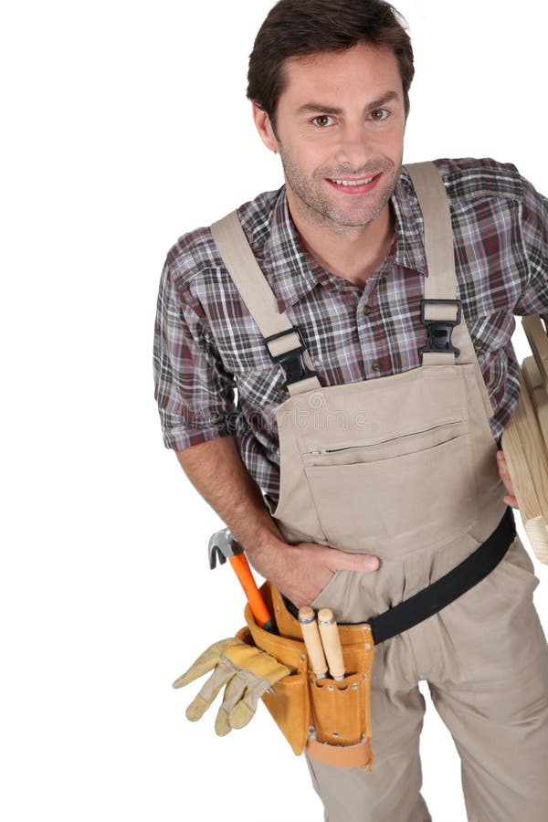 Builder Smiling Confident Standing at Construction Site Stock Image ...