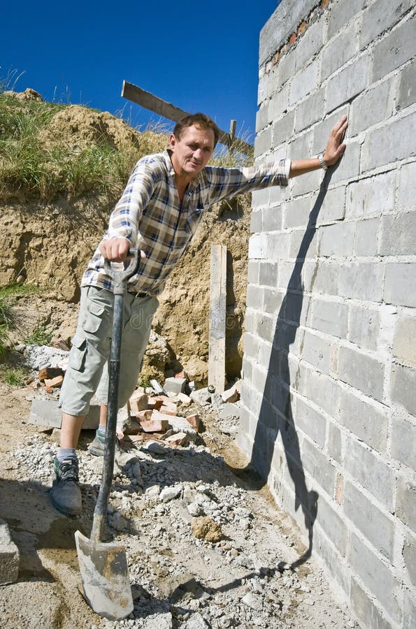 Builder with spade stock image. Image of male, rest, shadow - 5837289