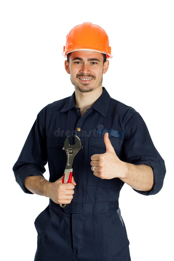 Builder with Hammer Isolated on White Background Stock Image - Image of ...