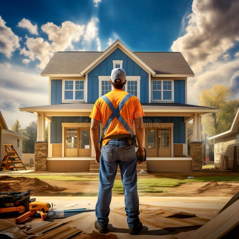 A Builder Stands Facing a House that Needs To Be Repaired Stock ...