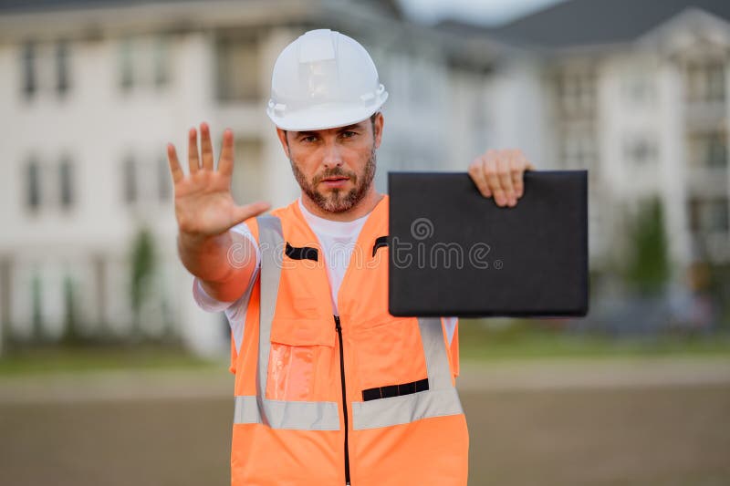 Builder with Stop Gesture, No Hand, Dangerous on Building Concept ...