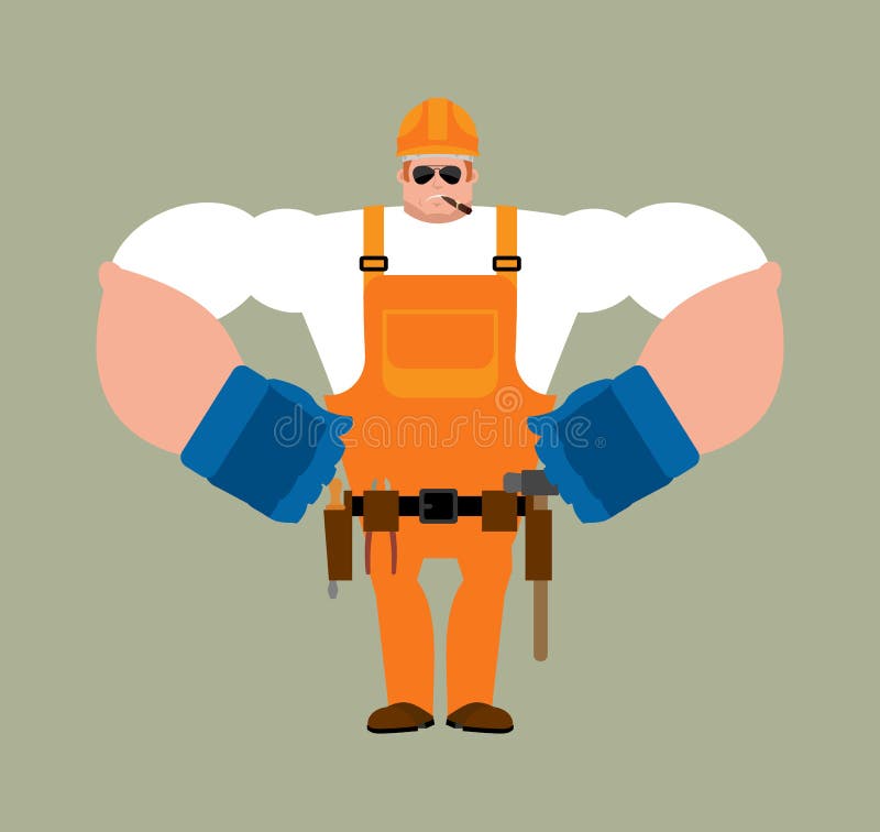 Strong Worker Black and White Illustration Design Stock Vector ...