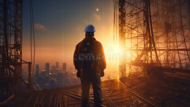 Builder at Sunset. Silhouette of Male Architect Stock Photo - Image of ...