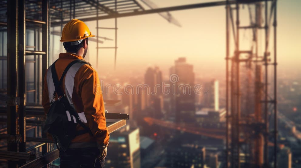 Builder at Sunset. Silhouette of Male Architect Stock Illustration ...