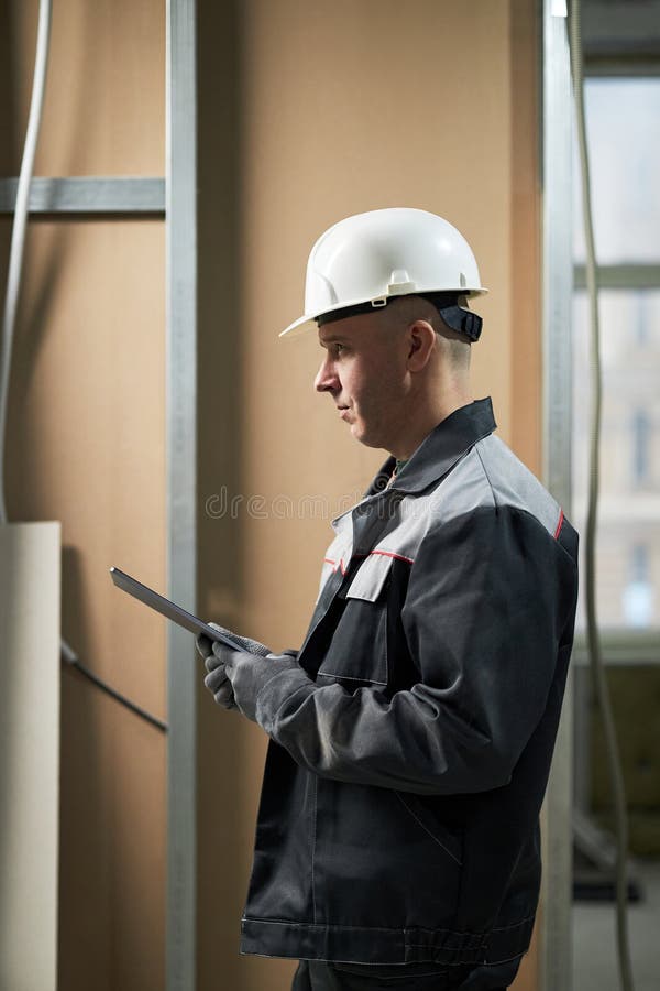 Builder with Tablet Working Stock Image - Image of improvement, foreman ...