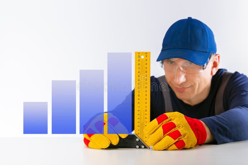 Builder Taking Measures of Grath Growing in Building. Stock Image ...