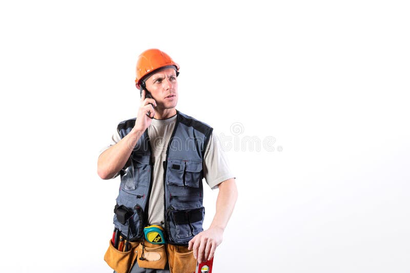 Builder Talking on a Cell Phone Stock Image - Image of handsome, copper ...