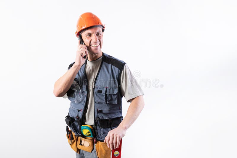 Builder Talking on a Cell Phone Stock Photo - Image of check, copper ...