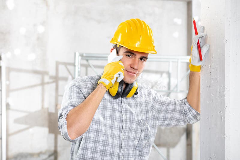 Builder Talking on His Mobile Phone on Site Stock Photo - Image of ...