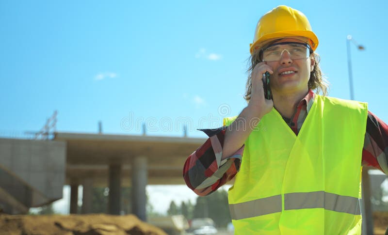 Builder Talking by Smartphone Stock Photo - Image of engineering, site ...