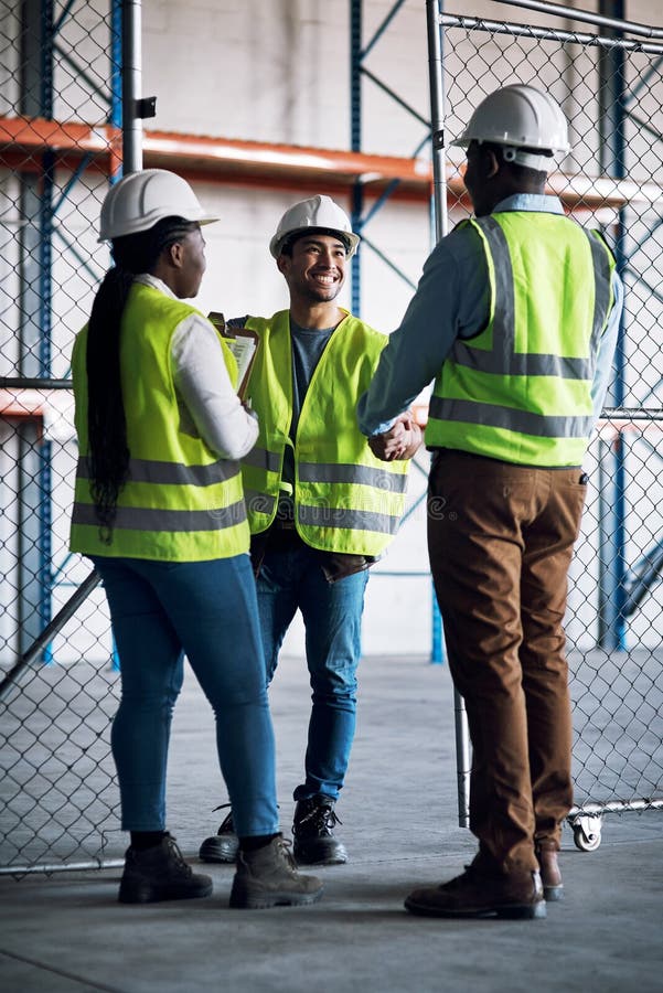 Builder, Team and Handshake at a Construction Site for a Collaboration ...