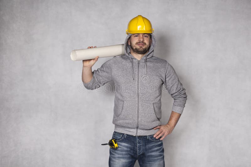 Builder is Thriving on a Gray Background Stock Image - Image of build ...