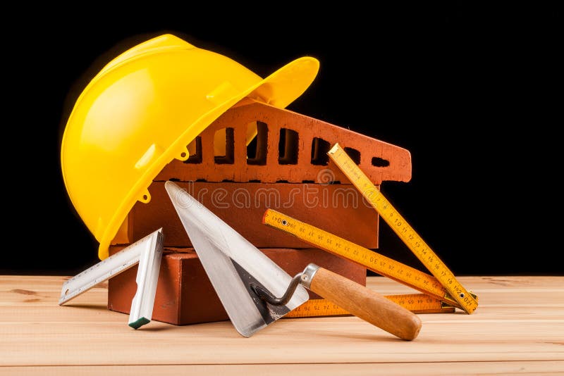 Builder Tools on Black Background Stock Photo - Image of improvement ...