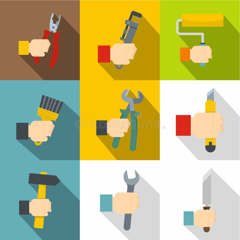 Builder Tools Icons Set, Flat Style Stock Vector - Illustration of ...